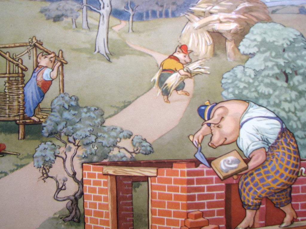 1930's British 3 Little Pigs Fairy Tale Vintage Children's Poster ...