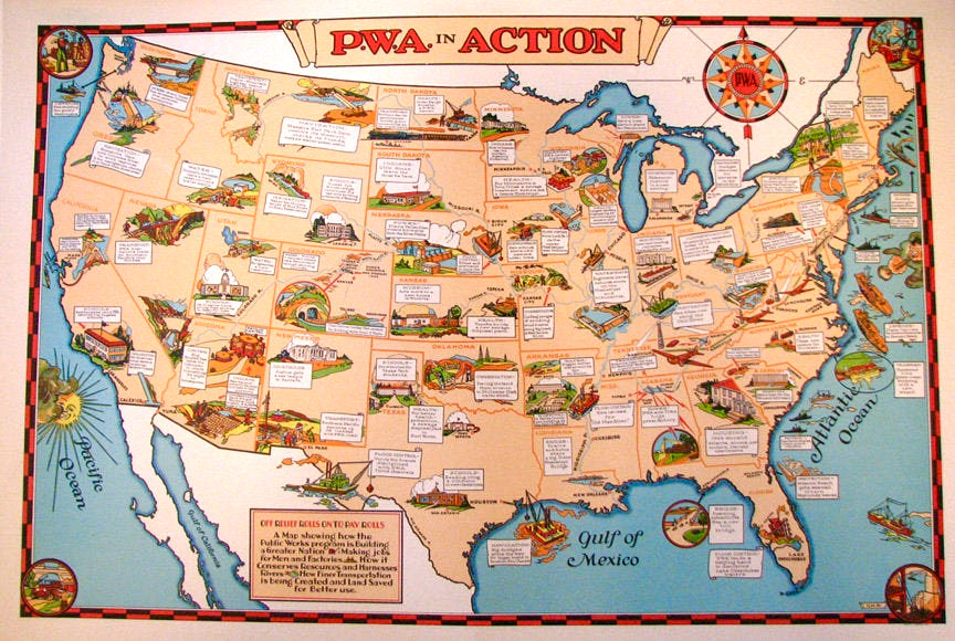 1930's PWA Public Works Administration Vintage WPA era Poster Map ...