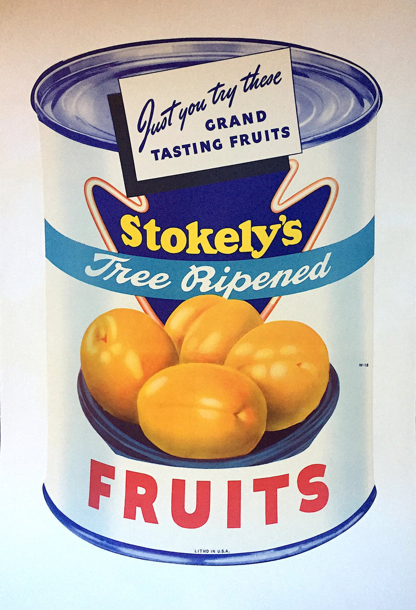 1940's Stokely's Art Deco Whole Peaches Can Grocery Store Poster ...
